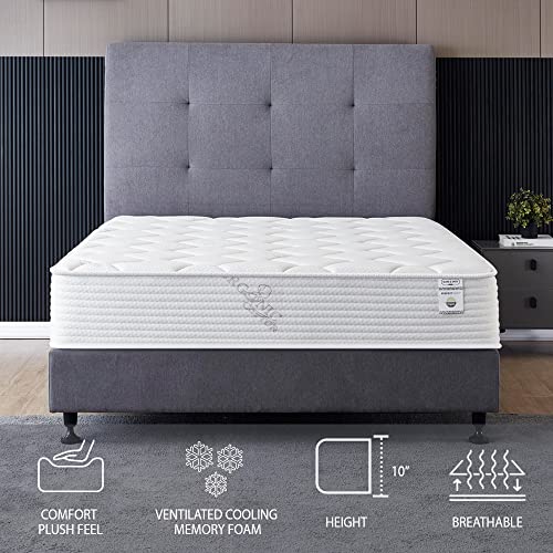 King Size Mattress - 10 Inch Cool Memory Foam & Spring Hybrid Mattress with Breathable Cover - Comfort Tight Top - Rolled in a Box - Oliver & Smith