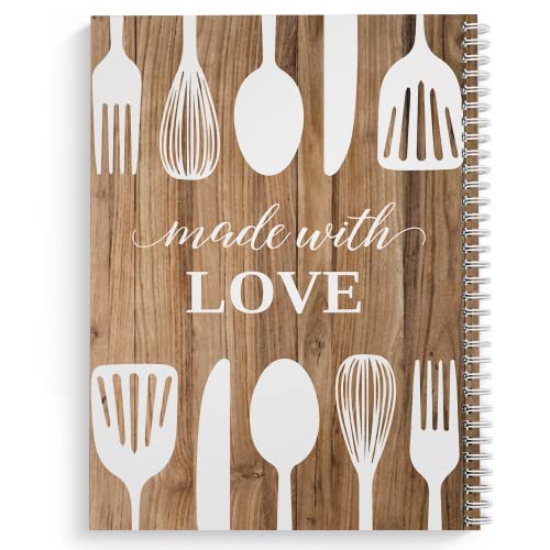 Big Book of Recipes Personalized 8.5" x 11" Recipe Notebook, Durable Gloss Laminated Softcover, 120 Recipe Pages, White Wire-o spiral. Made in the USA.