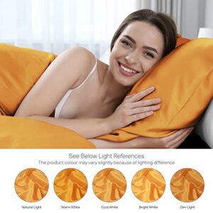 Al Ahmedani Linen Orange Satin Pillowcase for Hair and Skin, Orange Silk Pillow Case Queen Set of 2 with Envelope Closure 20x30 inches