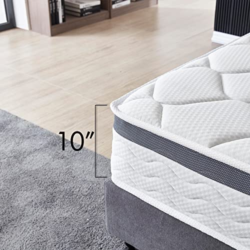 King Size Mattress - 10 Inch Cool Memory Foam & Spring Hybrid Mattress with Breathable Cover - Comfort Plush Euro Pillow Top - Rolled in a Box - Oliver & Smith