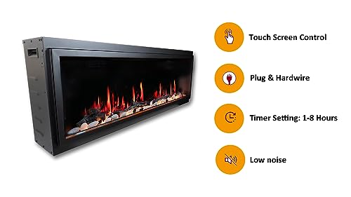 Litedeer Latitude 55" Smart Built-in Linear Electric Fireplace with Fire Crackling Sounds Smart Fireplace App WiFi Enabled - ZEF55V, Black