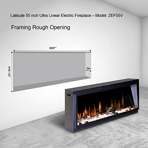 Litedeer Latitude 55" Smart Built-in Linear Electric Fireplace with Fire Crackling Sounds Smart Fireplace App WiFi Enabled - ZEF55V, Black