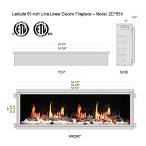 Litedeer Latitude 55" Smart Built-in Linear Electric Fireplace with Fire Crackling Sounds Smart Fireplace App WiFi Enabled - ZEF55V, Black