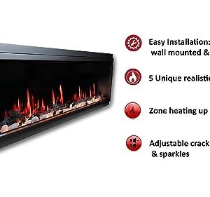 Litedeer Latitude 55" Smart Built-in Linear Electric Fireplace with Fire Crackling Sounds Smart Fireplace App WiFi Enabled - ZEF55V, Black