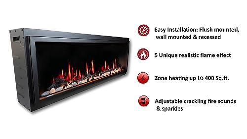 Litedeer Latitude 55" Smart Built-in Linear Electric Fireplace with Fire Crackling Sounds Smart Fireplace App WiFi Enabled - ZEF55V, Black