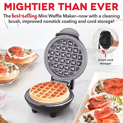 DASH Deluxe Mini Maker for Individual Waffles, Hash Browns, Keto Chaffles with Included Brush and Cord Wrap, and Easy to Clean Non-Stick Surfaces, 4 Inch, Storm Grey