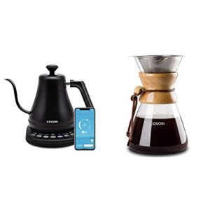 cosori electric gooseneck kettle smart bluetooth with variable temperature control, black & pour over coffee maker with double-layer stainless steel filter, 34 ounce