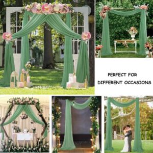 Wedding Arch Draping Fabric Sage Green 20FT 2 Panels Chiffon Fabric Drapery Party Ceiling Drapes Archway Drapes for Wedding Sheer Voile Scarf Semi Sheer Drape Wedding Drapes for Reception Swag Decor