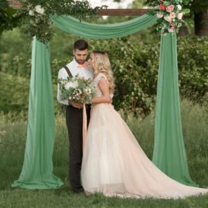 Wedding Arch Draping Fabric Sage Green 20FT 2 Panels Chiffon Fabric Drapery Party Ceiling Drapes Archway Drapes for Wedding Sheer Voile Scarf Semi Sheer Drape Wedding Drapes for Reception Swag Decor