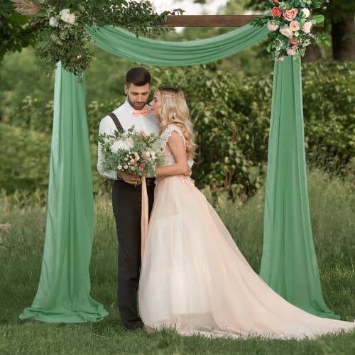 Wedding Arch Draping Fabric Sage Green 20FT 2 Panels Chiffon Fabric Drapery Party Ceiling Drapes Archway Drapes for Wedding Sheer Voile Scarf Semi Sheer Drape Wedding Drapes for Reception Swag Decor