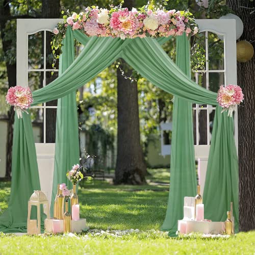 Wedding Arch Draping Fabric Sage Green 20FT 2 Panels Chiffon Fabric Drapery Party Ceiling Drapes Archway Drapes for Wedding Sheer Voile Scarf Semi Sheer Drape Wedding Drapes for Reception Swag Decor