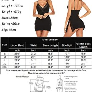 Avidlove Women's Sleepwear Modal Nightgown Full Slip Dress Lace Chemise Lingerie Babydoll Lingerie for Women Black XL