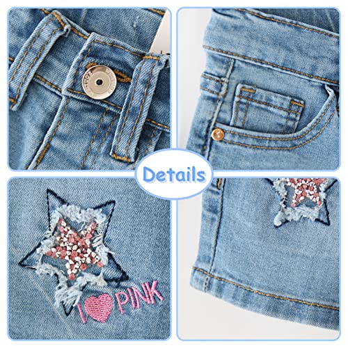 Happy Cherry Baby Girls' Mid Waist Denim Hot Pants Zipper Button Light Girls Denim Shorts Size 4T Blue