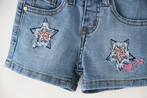 Happy Cherry Baby Girls' Mid Waist Denim Hot Pants Zipper Button Light Girls Denim Shorts Size 4T Blue