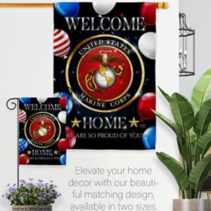 Welcome Home Marine Corp House Flag - Pack Armed Forces Corps USMC Semper Fi United State American Military Veteran Retire Official USA Applique - Banner Small Garden Yard Gift Double-Sided 28 X 40