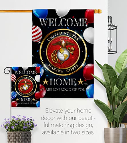 Welcome Home Marine Corp House Flag - Pack Armed Forces Corps USMC Semper Fi United State American Military Veteran Retire Official USA Applique - Banner Small Garden Yard Gift Double-Sided 28 X 40