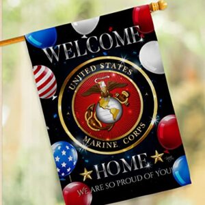 Welcome Home Marine Corp House Flag - Pack Armed Forces Corps USMC Semper Fi United State American Military Veteran Retire Official USA Applique - Banner Small Garden Yard Gift Double-Sided 28 X 40