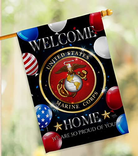 Welcome Home Marine Corp House Flag - Pack Armed Forces Corps USMC Semper Fi United State American Military Veteran Retire Official USA Applique - Banner Small Garden Yard Gift Double-Sided 28 X 40