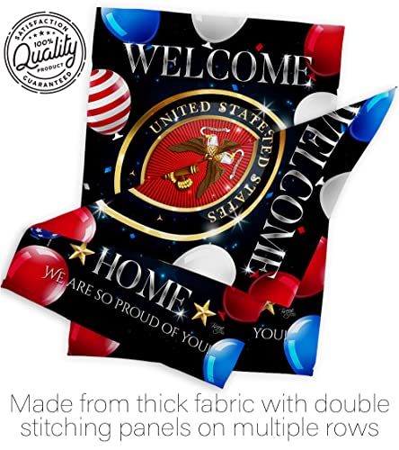 Welcome Home Marine Corp House Flag - Pack Armed Forces Corps USMC Semper Fi United State American Military Veteran Retire Official USA Applique - Banner Small Garden Yard Gift Double-Sided 28 X 40