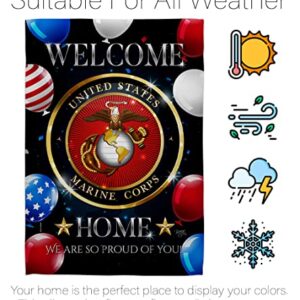 Welcome Home Marine Corp House Flag - Pack Armed Forces Corps USMC Semper Fi United State American Military Veteran Retire Official USA Applique - Banner Small Garden Yard Gift Double-Sided 28 X 40