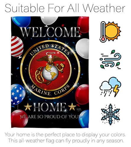 Welcome Home Marine Corp House Flag - Pack Armed Forces Corps USMC Semper Fi United State American Military Veteran Retire Official USA Applique - Banner Small Garden Yard Gift Double-Sided 28 X 40