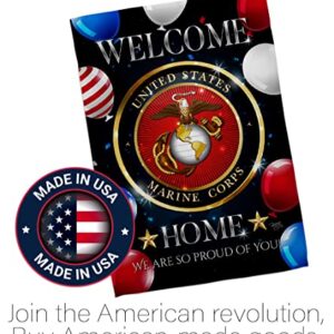 Welcome Home Marine Corp House Flag - Pack Armed Forces Corps USMC Semper Fi United State American Military Veteran Retire Official USA Applique - Banner Small Garden Yard Gift Double-Sided 28 X 40