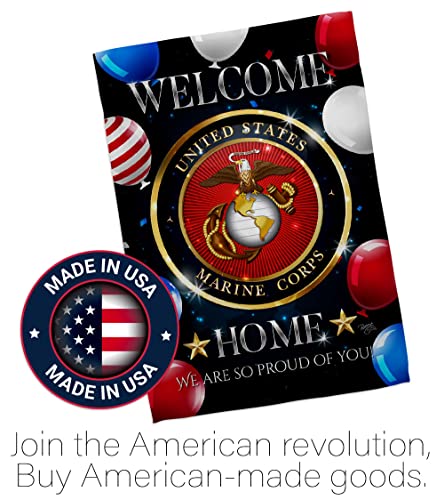 Welcome Home Marine Corp House Flag - Pack Armed Forces Corps USMC Semper Fi United State American Military Veteran Retire Official USA Applique - Banner Small Garden Yard Gift Double-Sided 28 X 40