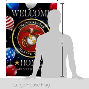 Welcome Home Marine Corp House Flag - Pack Armed Forces Corps USMC Semper Fi United State American Military Veteran Retire Official USA Applique - Banner Small Garden Yard Gift Double-Sided 28 X 40