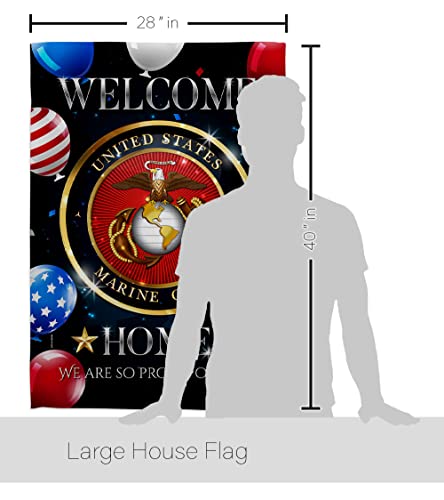 Welcome Home Marine Corp House Flag - Pack Armed Forces Corps USMC Semper Fi United State American Military Veteran Retire Official USA Applique - Banner Small Garden Yard Gift Double-Sided 28 X 40