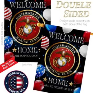 Welcome Home Marine Corp House Flag - Pack Armed Forces Corps USMC Semper Fi United State American Military Veteran Retire Official USA Applique - Banner Small Garden Yard Gift Double-Sided 28 X 40