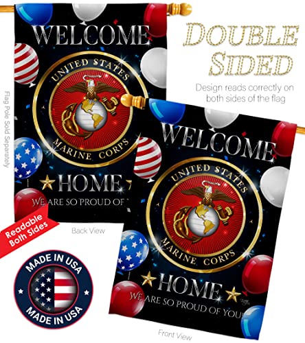 Welcome Home Marine Corp House Flag - Pack Armed Forces Corps USMC Semper Fi United State American Military Veteran Retire Official USA Applique - Banner Small Garden Yard Gift Double-Sided 28 X 40