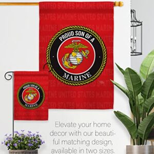 Breeze Decor Proud Son House Flag Pack Armed Forces Marine Corps USMC Semper Fi United State American Military Veteran Retire Official Applique Banner Small Garden Yard Gift Double-Sided, Made in USA