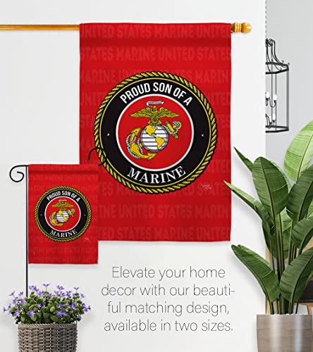 Breeze Decor Proud Son House Flag Pack Armed Forces Marine Corps USMC Semper Fi United State American Military Veteran Retire Official Applique Banner Small Garden Yard Gift Double-Sided, Made in USA