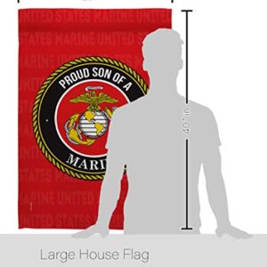 Breeze Decor Proud Son House Flag Pack Armed Forces Marine Corps USMC Semper Fi United State American Military Veteran Retire Official Applique Banner Small Garden Yard Gift Double-Sided, Made in USA