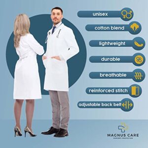 Magnus Care Professional Lab Coat for Women Men, 36 Inch Long White Lab Coat Jacket with Adjustable Back Belt, for Science Lab Chemistry Medical Doctor Nurse