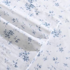 Laura Ashley Home - Queen Sheets, Soft Sateen Cotton Bedding Set - Sleek, Smooth, & Breathable Home Decor (Garden Muse Blue, 4 pieces, Queen)