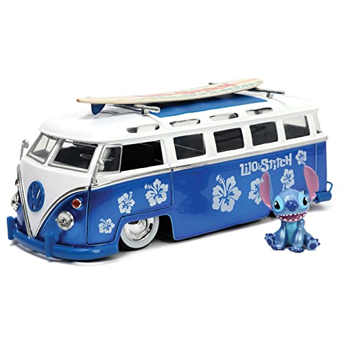 Jada Toys Disney Lilo & Stitch 1:24 Volkswagen T1 Bus Die-cast Car with Stitch Figure, Toys for Kids and Adults, Blue