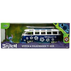 Jada Toys Disney Lilo & Stitch 1:24 Volkswagen T1 Bus Die-cast Car with Stitch Figure, Toys for Kids and Adults, Blue