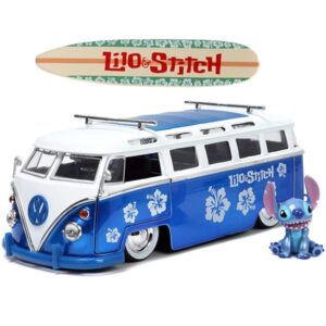 Jada Toys Disney Lilo & Stitch 1:24 Volkswagen T1 Bus Die-cast Car with Stitch Figure, Toys for Kids and Adults, Blue