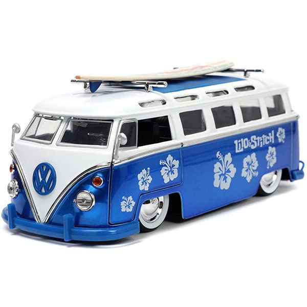 Jada Toys Disney Lilo & Stitch 1:24 Volkswagen T1 Bus Die-cast Car with Stitch Figure, Toys for Kids and Adults, Blue