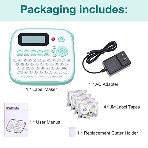 Labelife Label Maker Machine with 4 Tapes, Portable Label Maker D210S, QWERTY Keyboard, One-Touch Keys, Easy-to-Use, Handheld Label Maker with Tapes and AC Adapter, for Home Office Organization, Green