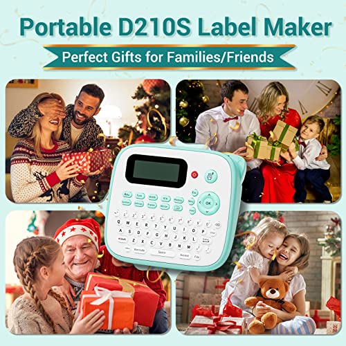 Labelife Label Maker Machine with 4 Tapes, Portable Label Maker D210S, QWERTY Keyboard, One-Touch Keys, Easy-to-Use, Handheld Label Maker with Tapes and AC Adapter, for Home Office Organization, Green