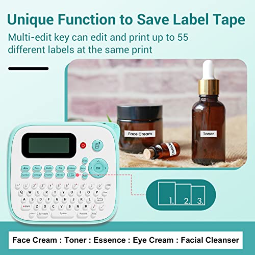 Labelife Label Maker Machine with 4 Tapes, Portable Label Maker D210S, QWERTY Keyboard, One-Touch Keys, Easy-to-Use, Handheld Label Maker with Tapes and AC Adapter, for Home Office Organization, Green