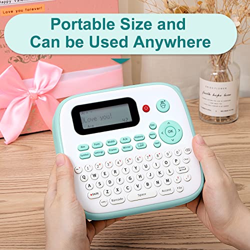 Labelife Label Maker Machine with 4 Tapes, Portable Label Maker D210S, QWERTY Keyboard, One-Touch Keys, Easy-to-Use, Handheld Label Maker with Tapes and AC Adapter, for Home Office Organization, Green