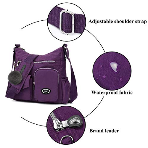 SUKRY Nylon Crossbody Bag for Women with Anti theft RFID Pocket, Waterproof Shoulder Bag Travel Purses and Handbag (Gorgeous purple)