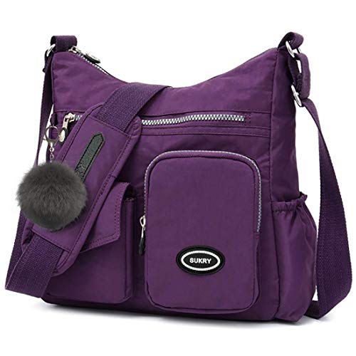 SUKRY Nylon Crossbody Bag for Women with Anti theft RFID Pocket, Waterproof Shoulder Bag Travel Purses and Handbag (Gorgeous purple)