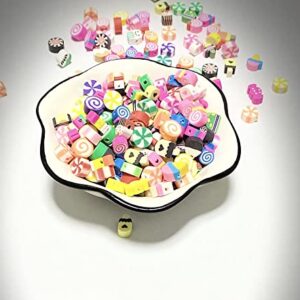 200pcs Clay Candy Beads Assorted Sweets Polymer Spacer Beads, Mixed Clay Lucky Candy Charms Kawaii Cute bonbons Fruits Beads for Nail DIY Bracelet Necklace Earring Hair Clip Accessories Making