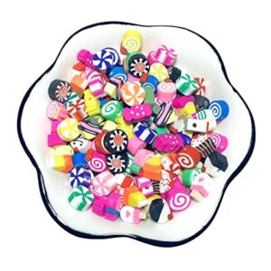 200pcs Clay Candy Beads Assorted Sweets Polymer Spacer Beads, Mixed Clay Lucky Candy Charms Kawaii Cute bonbons Fruits Beads for Nail DIY Bracelet Necklace Earring Hair Clip Accessories Making