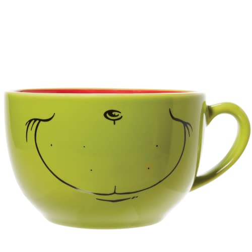 Department 56 Dr. Seuss The Grinch Faces Smile and Frown Coffee Latte Mug, 20 Ounce, Green