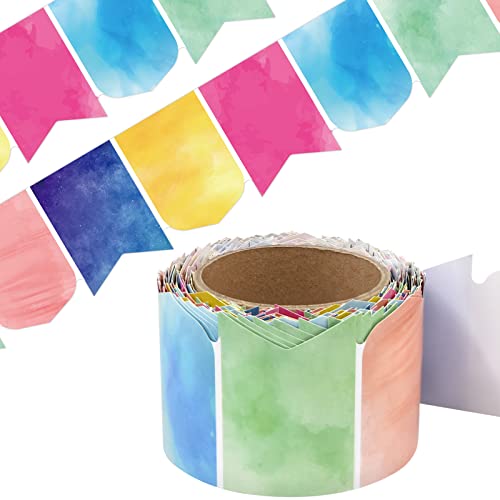 Watercolor Pennants Bulletin Board Border Die-Cut Scalloped Border Trim for Classroom 52ft One Roll